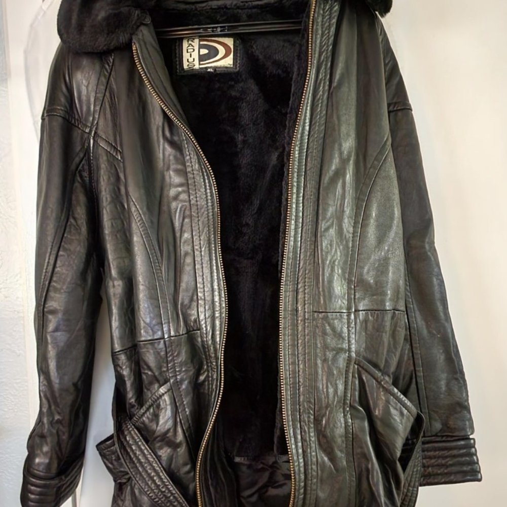 Heavy Black Leather Lined Jacket - Gem